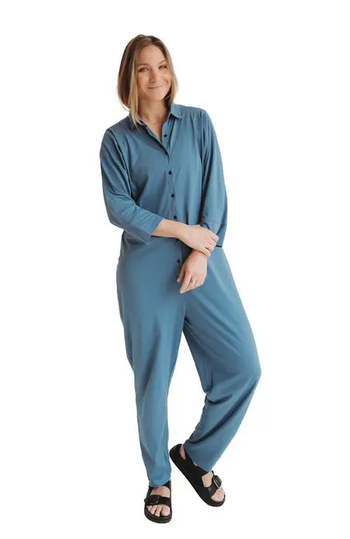 TURTLEDOVE LONDON Organic Cotton Shana Collared Jumpsuit - Blue