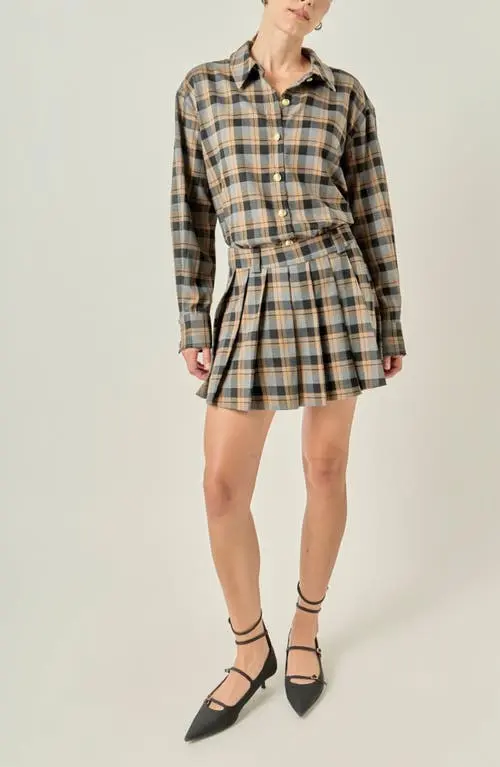English Factory Plaid Pleated Miniskort - Camel/grey