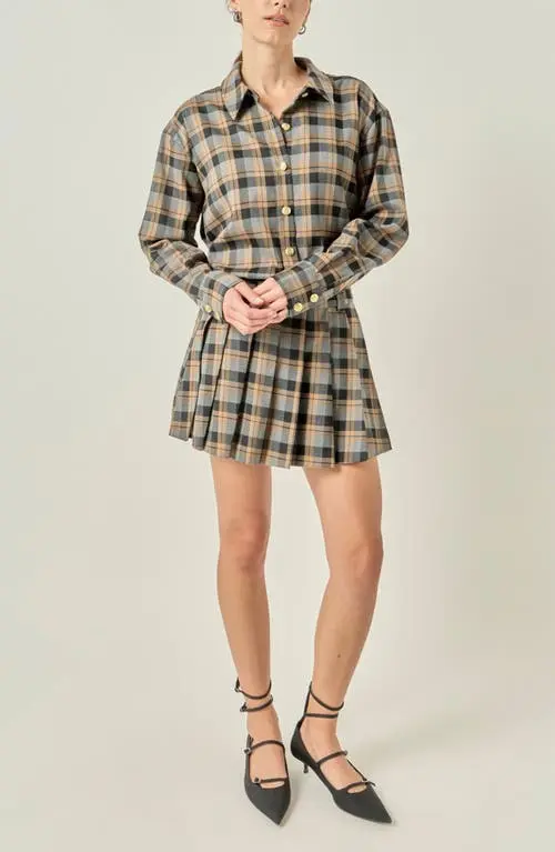 English Factory Plaid Pleated Miniskort - Camel/grey