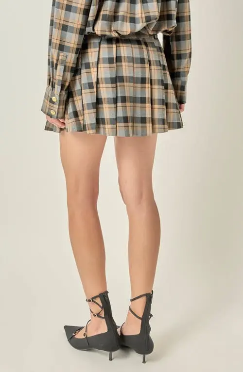 English Factory Plaid Pleated Miniskort - Camel/grey