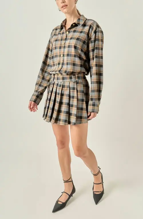 English Factory Plaid Pleated Miniskort - Camel/grey