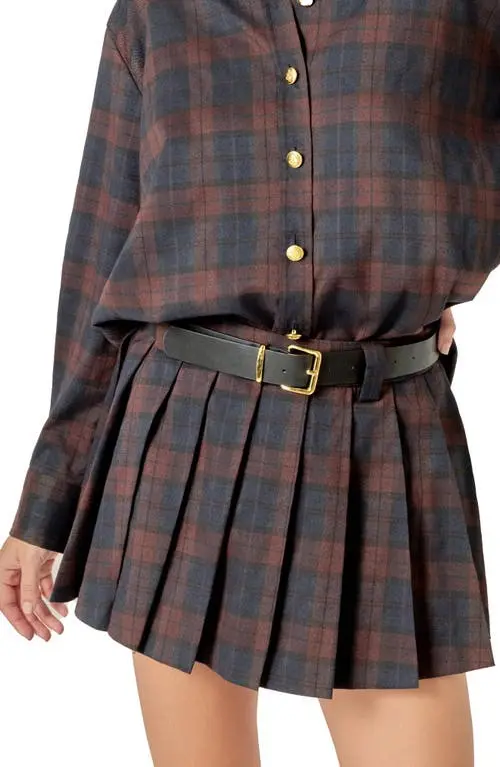 English Factory Plaid Pleated Miniskort - Navy/brown