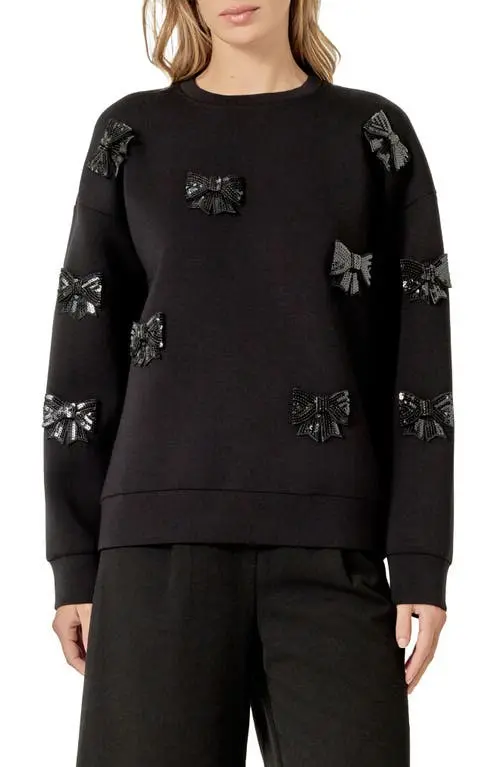 English Factory Sequin Bow Scuba Sweatshirt - Black