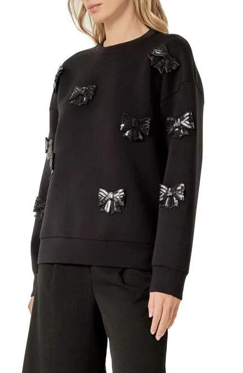English Factory Sequin Bow Scuba Sweatshirt