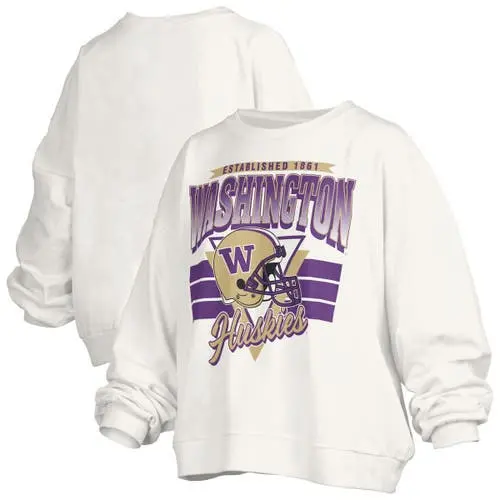 PRESSBOX Washington Huskies Oversized Retro Pullover Sweatshirt - White