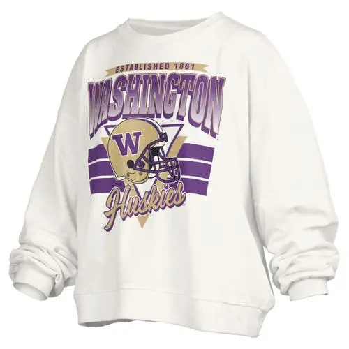 PRESSBOX Washington Huskies Oversized Retro Pullover Sweatshirt - White