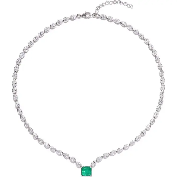 GEMMA AZZURRO Emerald Pear Chain Tennis Necklace - Green
