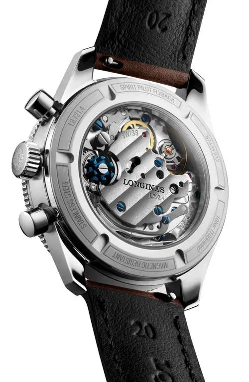 LONGINES Spirit Pilot Flyback Leather Strap Watch - Black