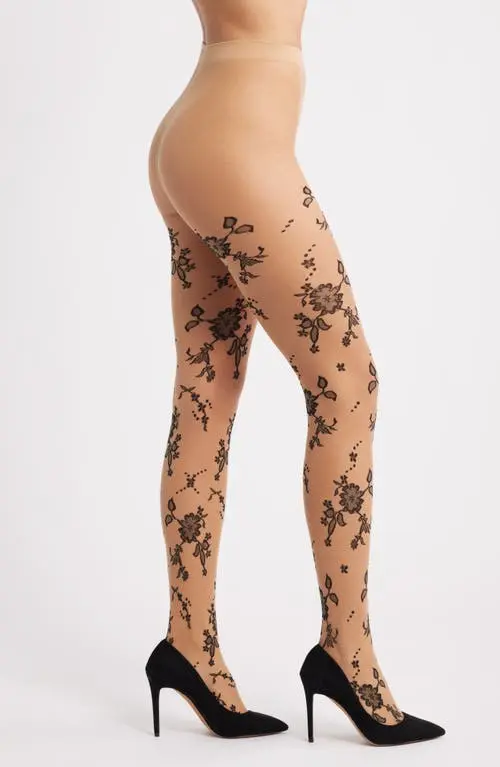 HIGH HEEL JUNGLE Floral Jacquard Sheer Tights - Nude