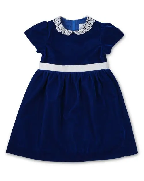 FLORENCE EISEMAN Velvet Dress With Lace Collar - Royal Blue