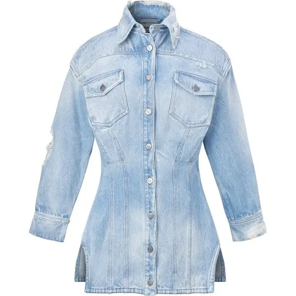 UNTOURAGE THE LABEL Si Si Shacket" Denim Shirt Jacket - Blue