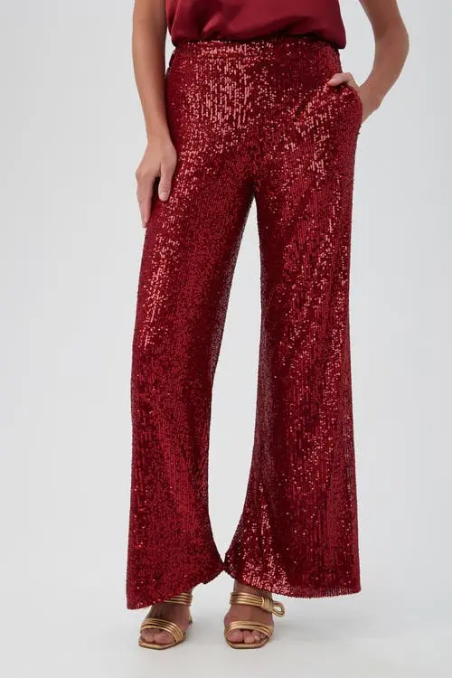 Trina Turk Atarashii Wide-leg Sequin Pants - Ruqa Red