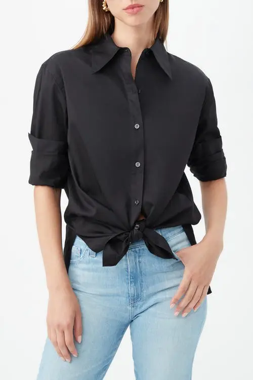 Trina Turk Litsa Oversized Poplin Button-up Top - Black