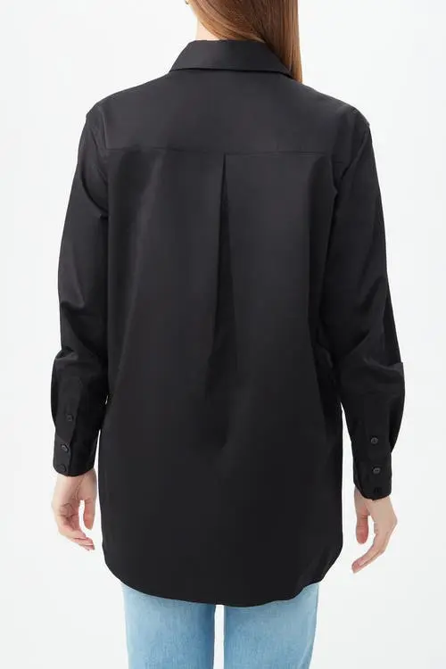 Trina Turk Litsa Oversized Poplin Button-up Top - Black