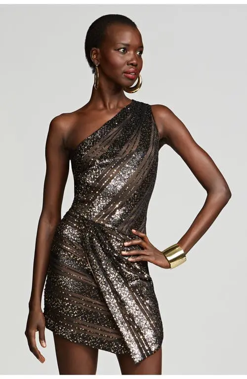 Halston Vail Dress In Striped Sequin