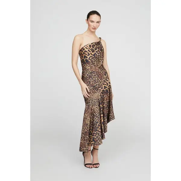 Halston Mavis Satin Midi Dress - Leopard