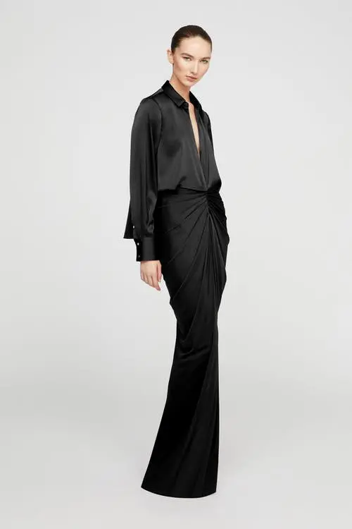 Halston Katrine Jersey And Satin Gown - Black
