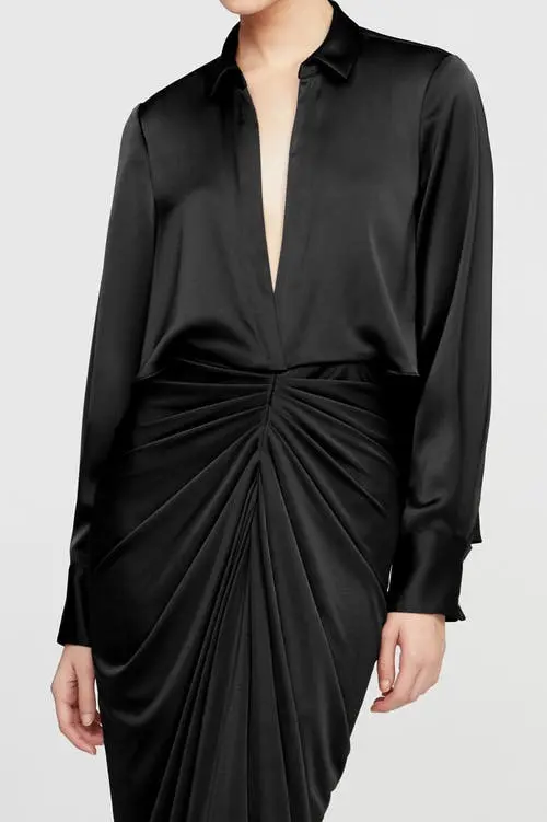 Halston Katrine Jersey And Satin Gown - Black