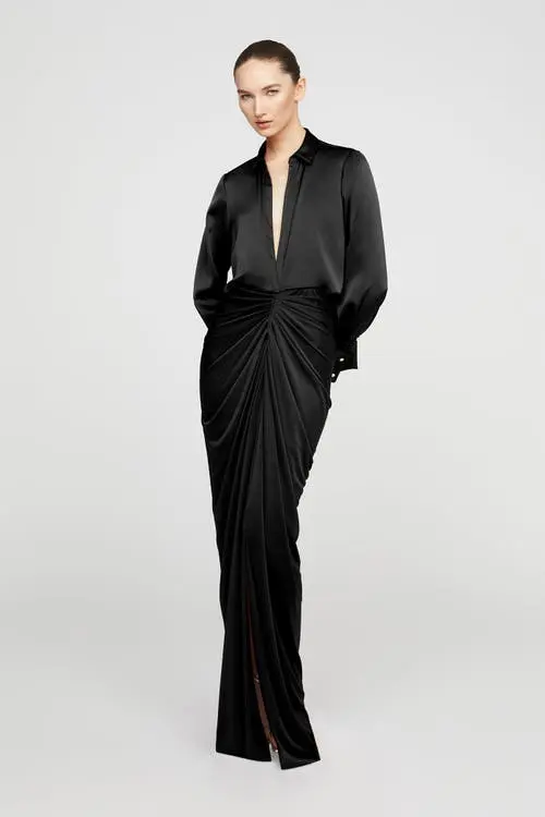 Halston Katrine Jersey And Satin Gown - Black