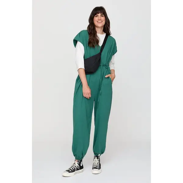 TURTLEDOVE LONDON Rita Tie-waist Organic Cotton Jumpsuit - Green