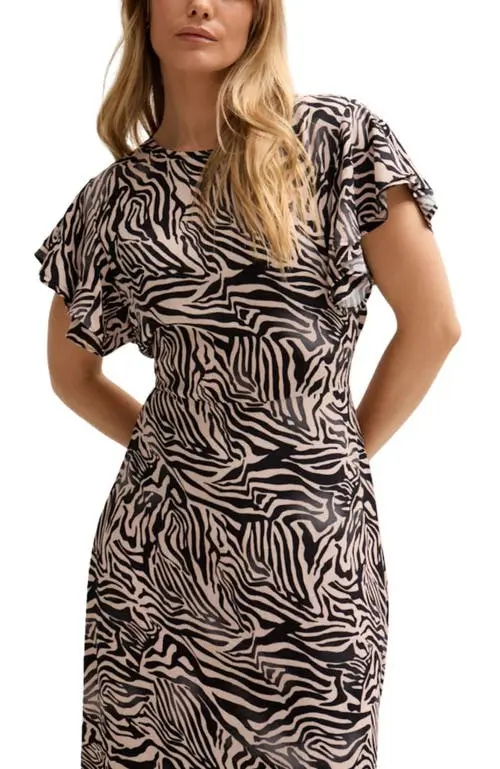 LILY AND LIONEL Zelda Tiered Zebra Print Maxi Dress