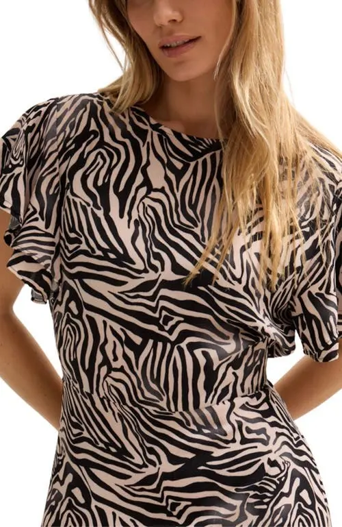 LILY AND LIONEL Zelda Tiered Zebra Print Maxi Dress