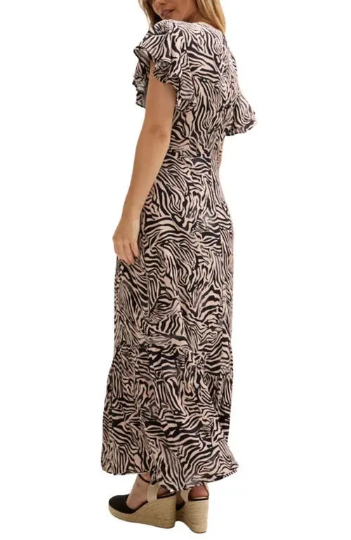 LILY AND LIONEL Zelda Tiered Zebra Print Maxi Dress
