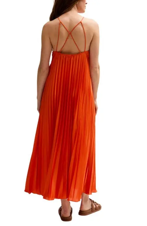 LILY AND LIONEL Philomena Halter Neck Pleated Maxi Dress - Orange