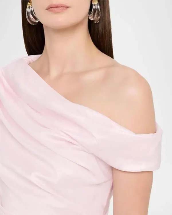 Simkhai Ammalie Asymmetric Combo One-shoulder Midi Dress - Blush