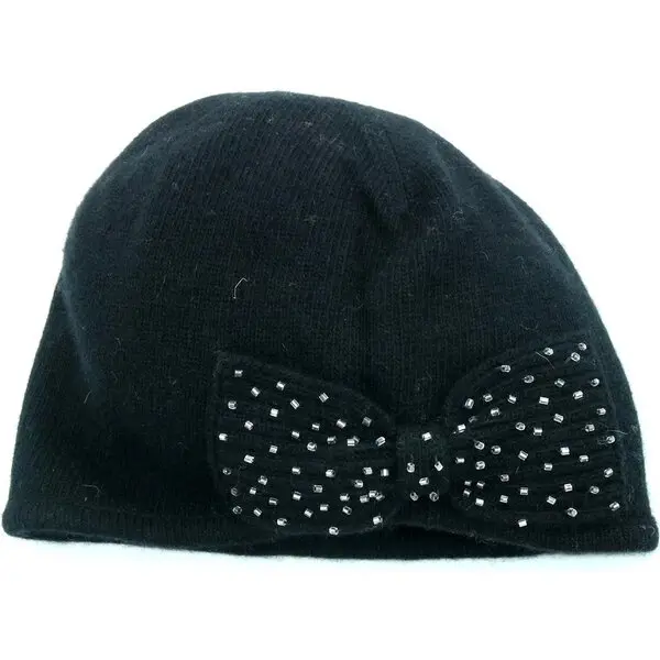 Portolano Beaded Bow Beanie Hat - Black