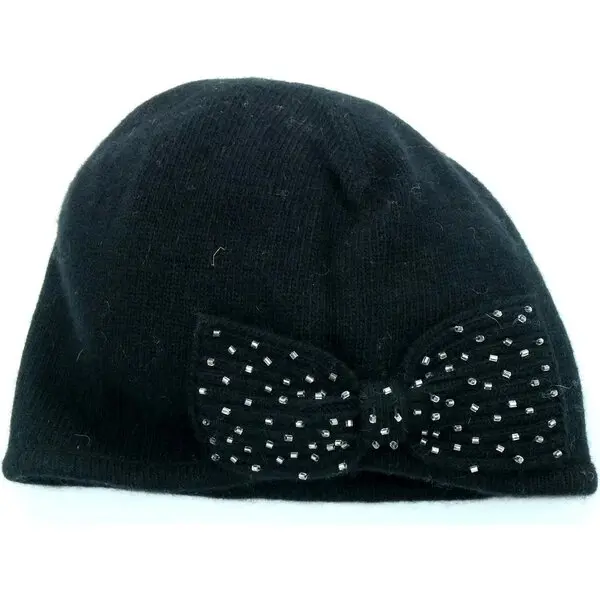 Portolano Beaded Bow Beanie Hat - Blk