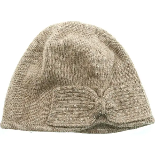 Portolano Beaded Bow Beanie Hat - Lt Nile Brown