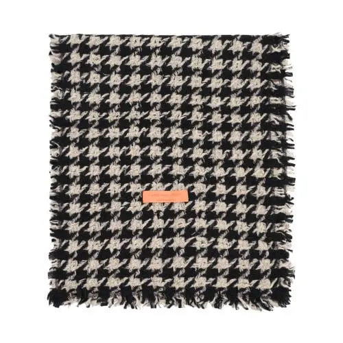 LOST PATTERN Houndstooth" Cashmere Scarf - Khaki & Black