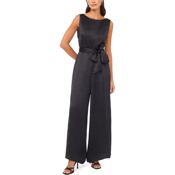 Vince Camuto Tie Waist Wide Leg Jumpsuit - Rich Black