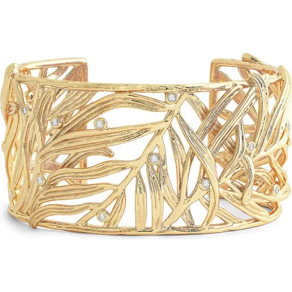 ANABEL ARAM JEWELRY Palm Leaves Cubic Zirconia Cuff Bracelet - Gold
