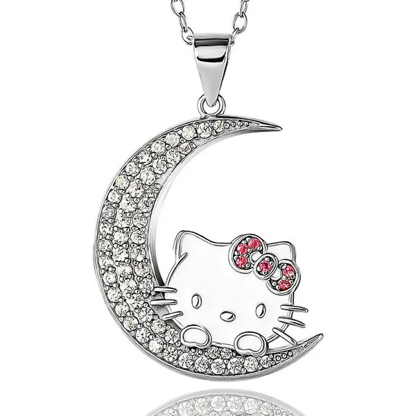 HELLO KITTY Moon Cubic Zirconia Pendant - Silver