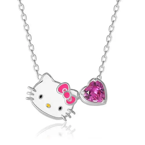 HELLO KITTY Sanrio Pendant Necklace - Silver/pink
