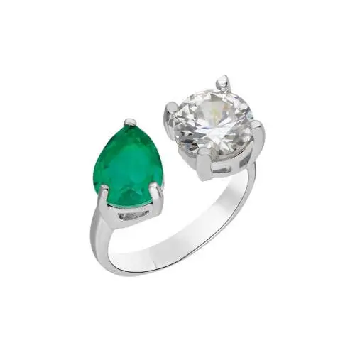 GEMMA AZZURRO Round And Pear Gemstone Toi Et Moi Ring - Green