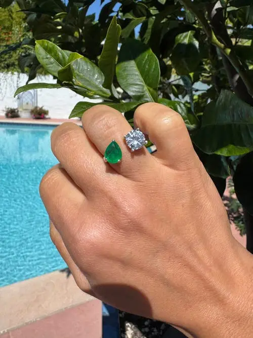 GEMMA AZZURRO Round And Pear Gemstone Toi Et Moi Ring