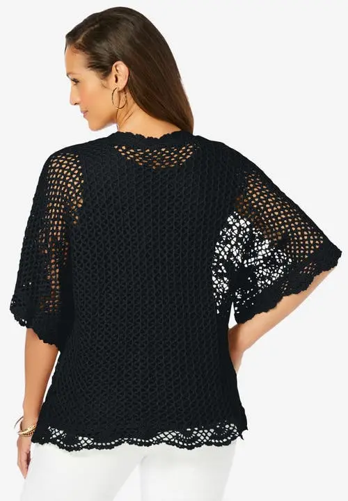 JESSICA LONDON Crochet Cardigan - Black