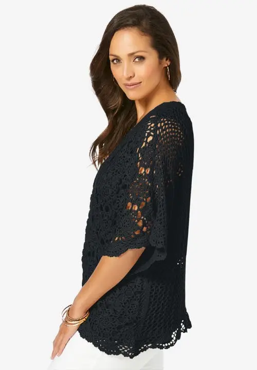 JESSICA LONDON Crochet Cardigan - Black