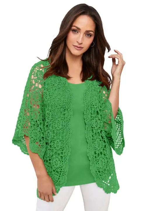 JESSICA LONDON Crochet Cardigan - Grass