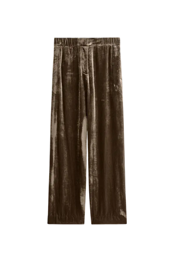 Cos Velvet Elasticated Straight-leg Trousers - Brown