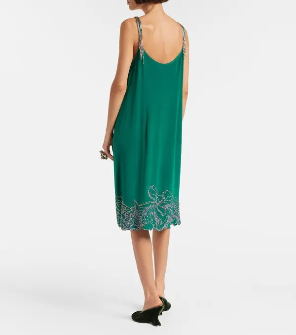 Dries Van Noten Beaded Silk Slip Dress - Green