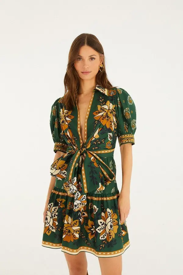 farm rio green dress long sleeve Green Palermo Buttoned Puff Sleeve Maxi Dress main image 1