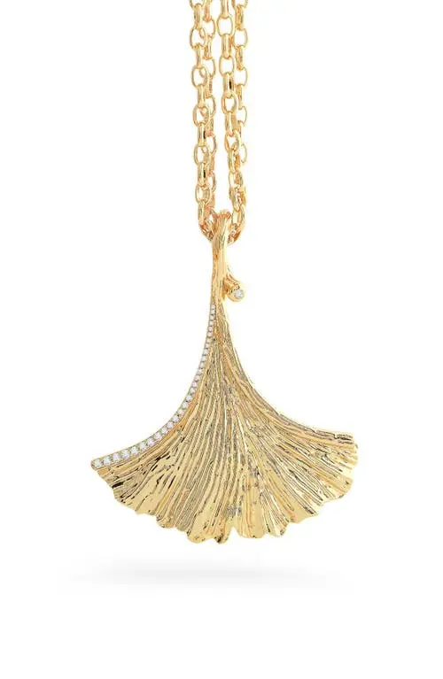 ANABEL ARAM JEWELRY Gingko Cubic Zirconia Pendant Necklace - Gold