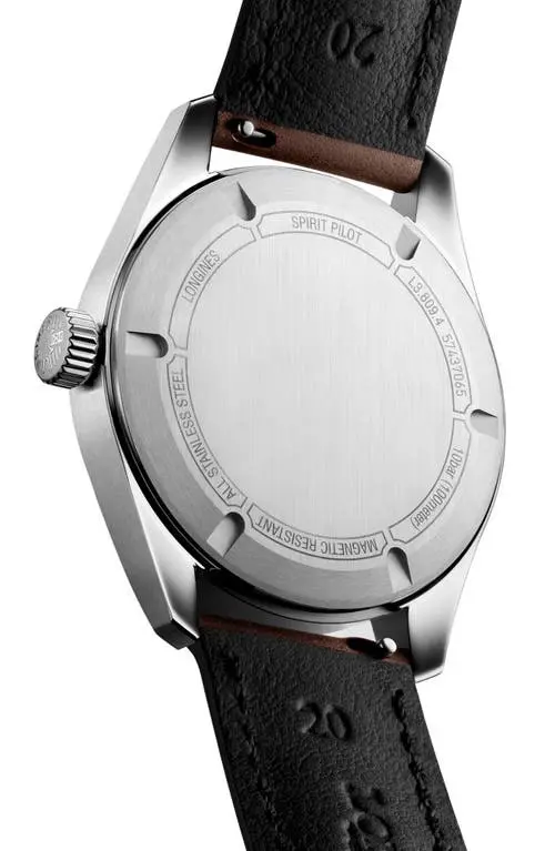 LONGINES Spirit Pilot Leather Strap Watch - Black