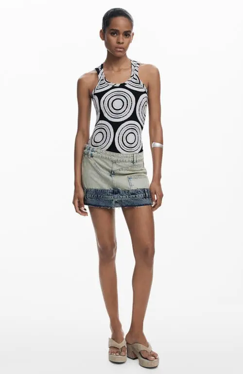 Desigual Double Waist Denim Mini Skirt
