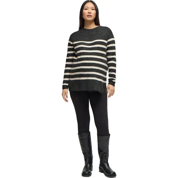 INGRID & ISABEL Raglan Maternity Mock Neck Striped Sweater - Charcoal/ivory