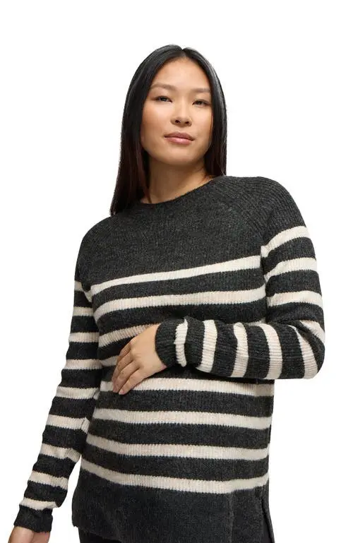 INGRID & ISABEL Raglan Maternity Mock Neck Striped Sweater - Charcoal/ivory